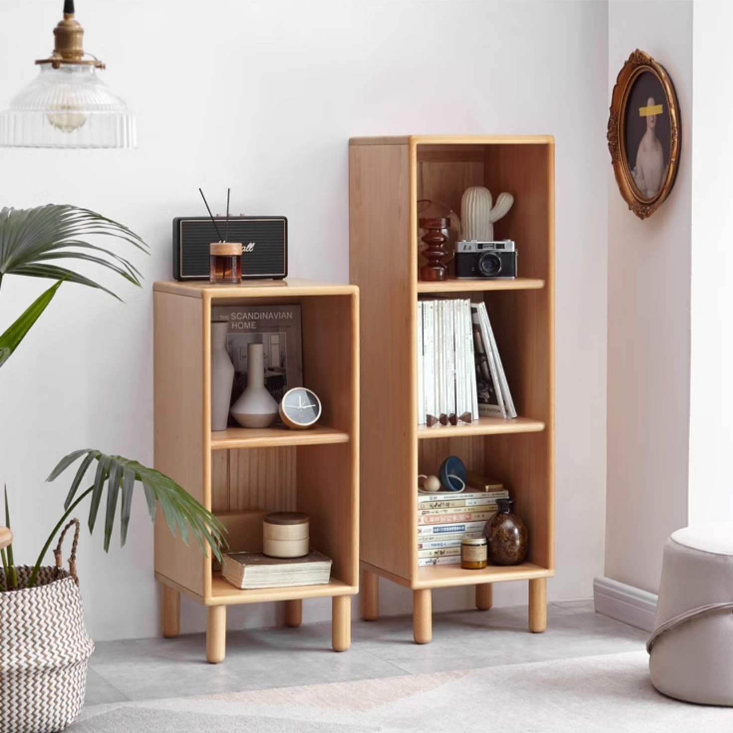 Beech solid wood Small bookshelf side cabinet-