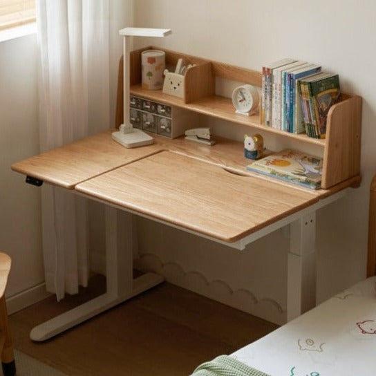 Oak solid wood children's electric lifting tilts study desk