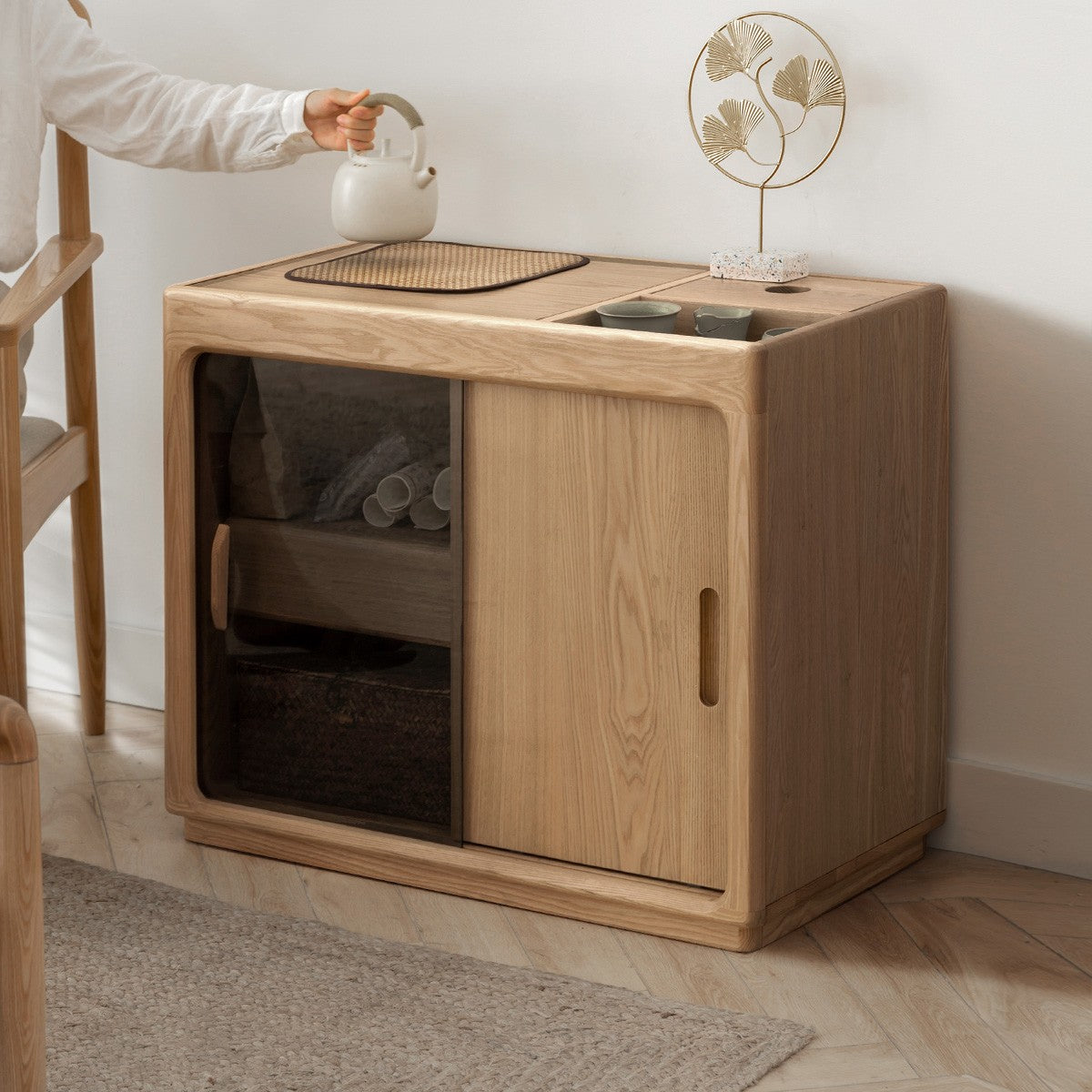Ash,Oak solid wood Tea making side cabinet, side table: