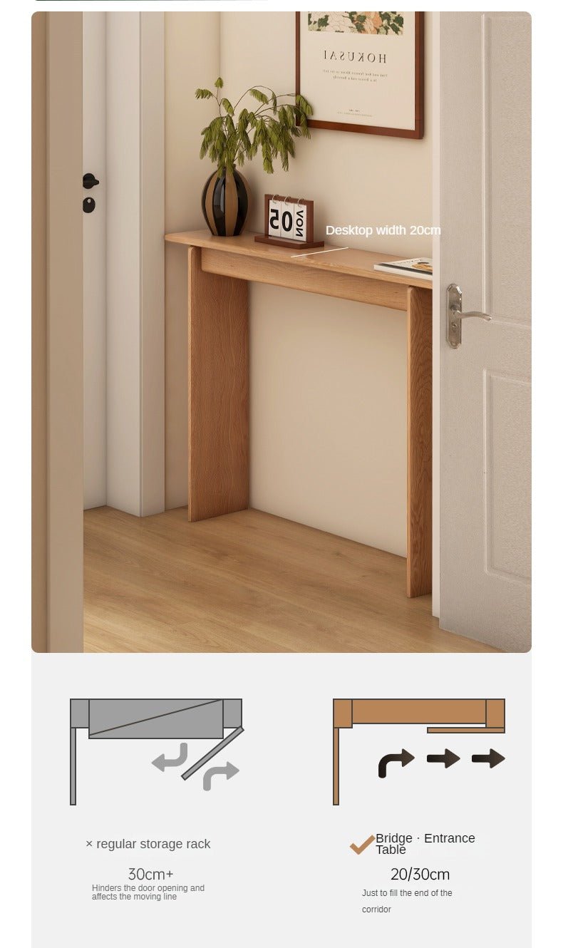 Oak solid wood entrance table corridor wall strip case ultra-narrow table: