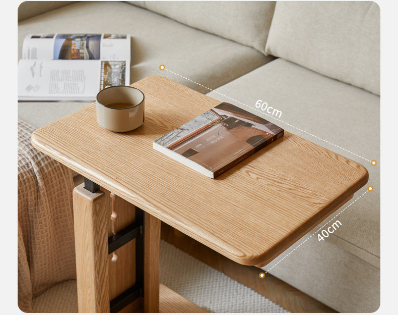 Oak solid wood movable liftable foldable side table
