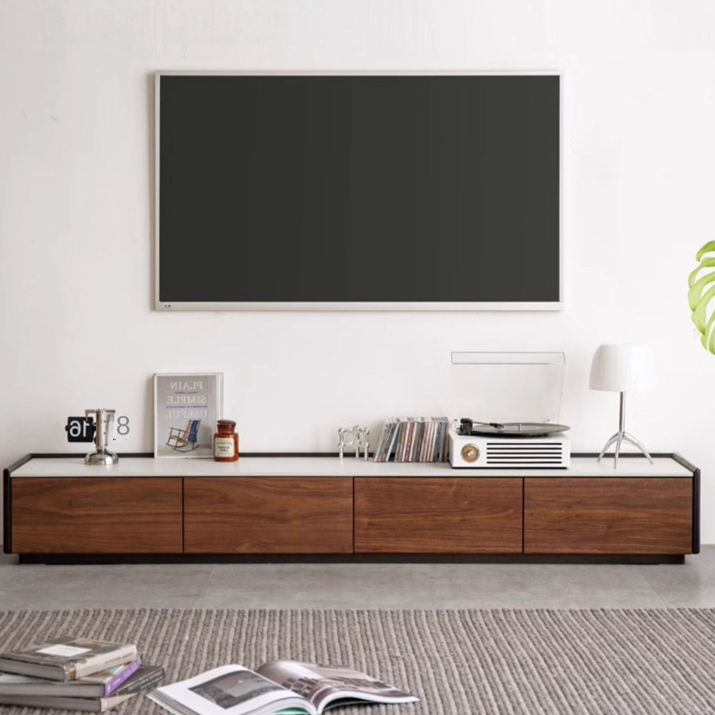 Black Walnut Solid Wood TV Cabinet rock slab floor cabinet