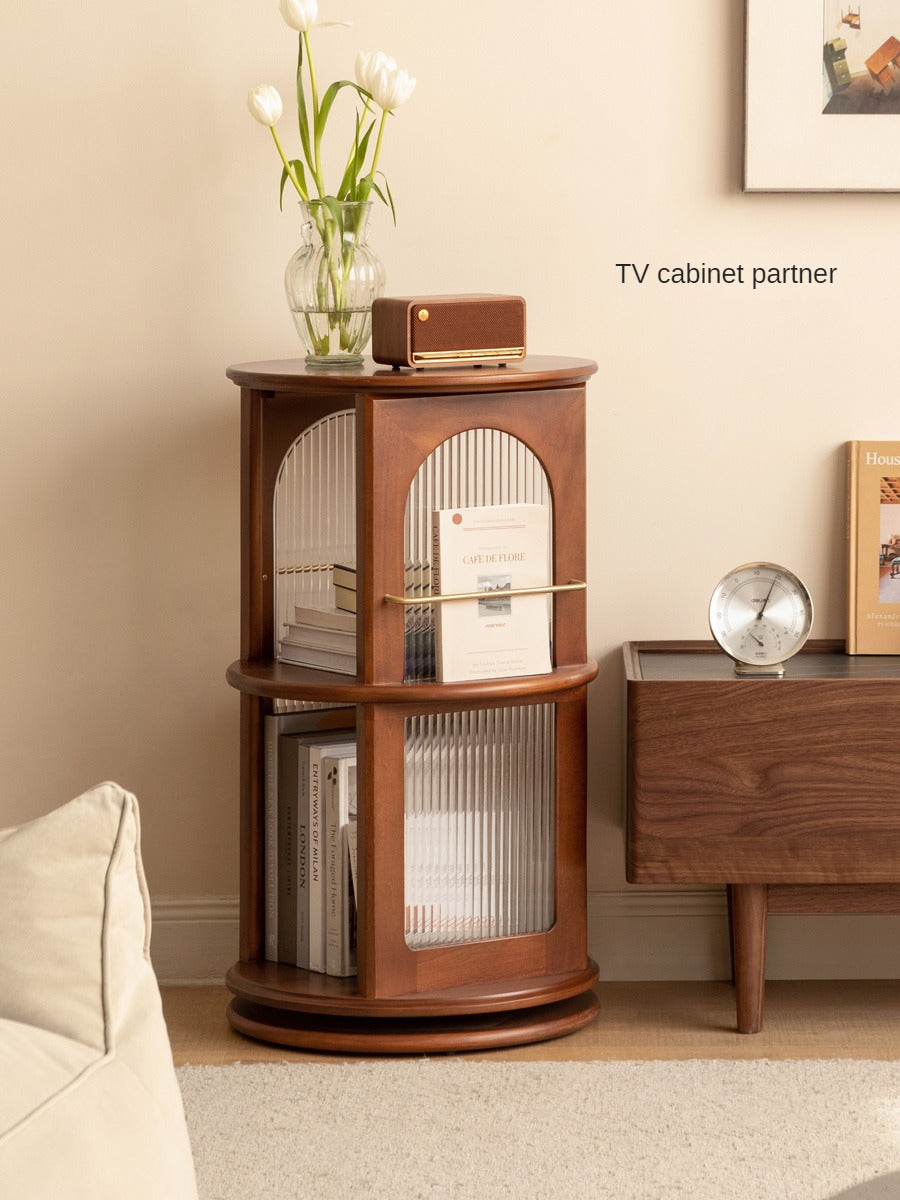 Poplar Solid Wood Side Table, Retro Storage Rack rotated 360°