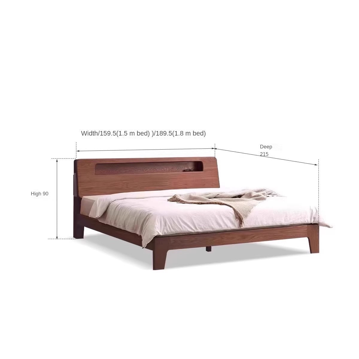 Oak, Beech solid wood bed with light and bookshelf.