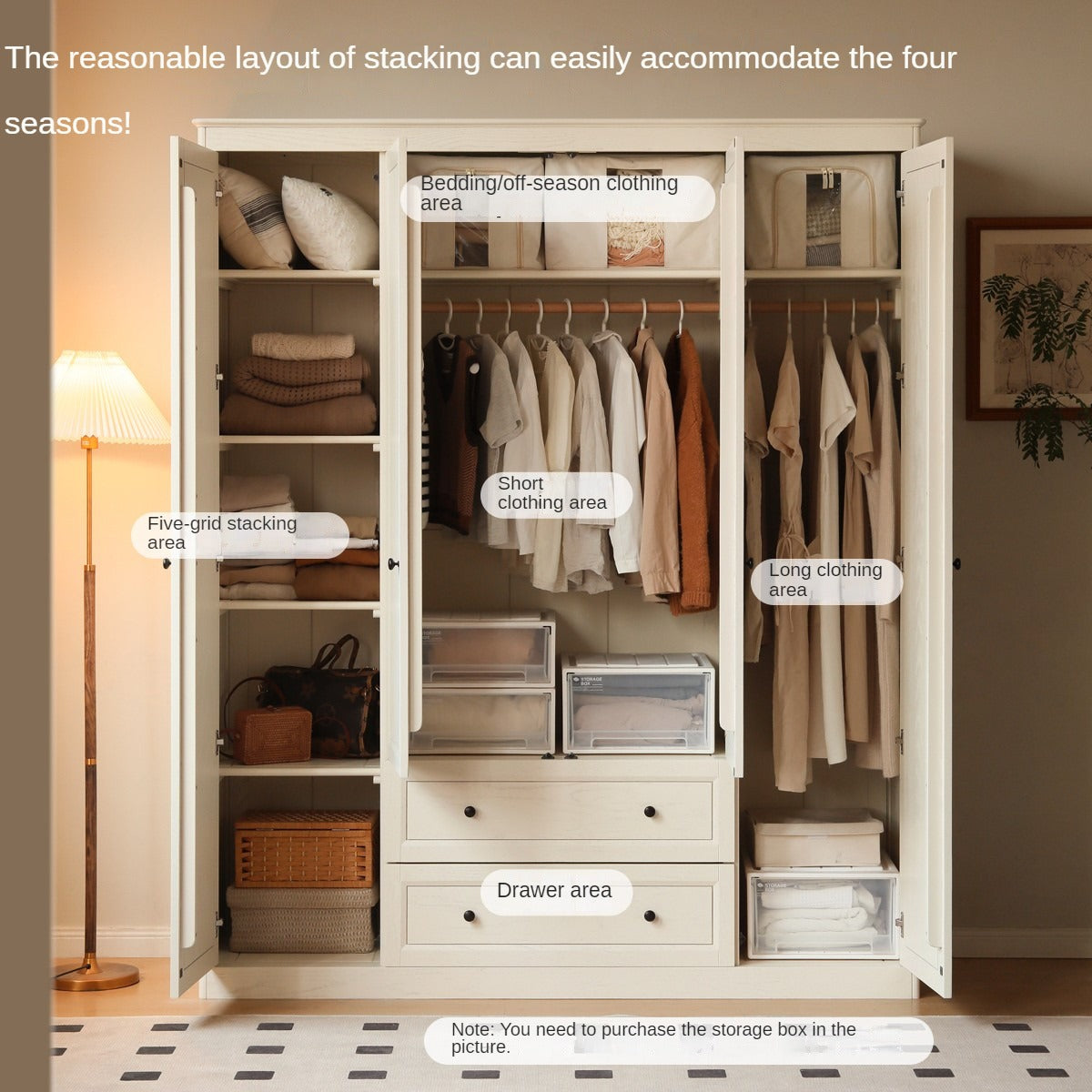 Oak solid wood American style wardrobe: