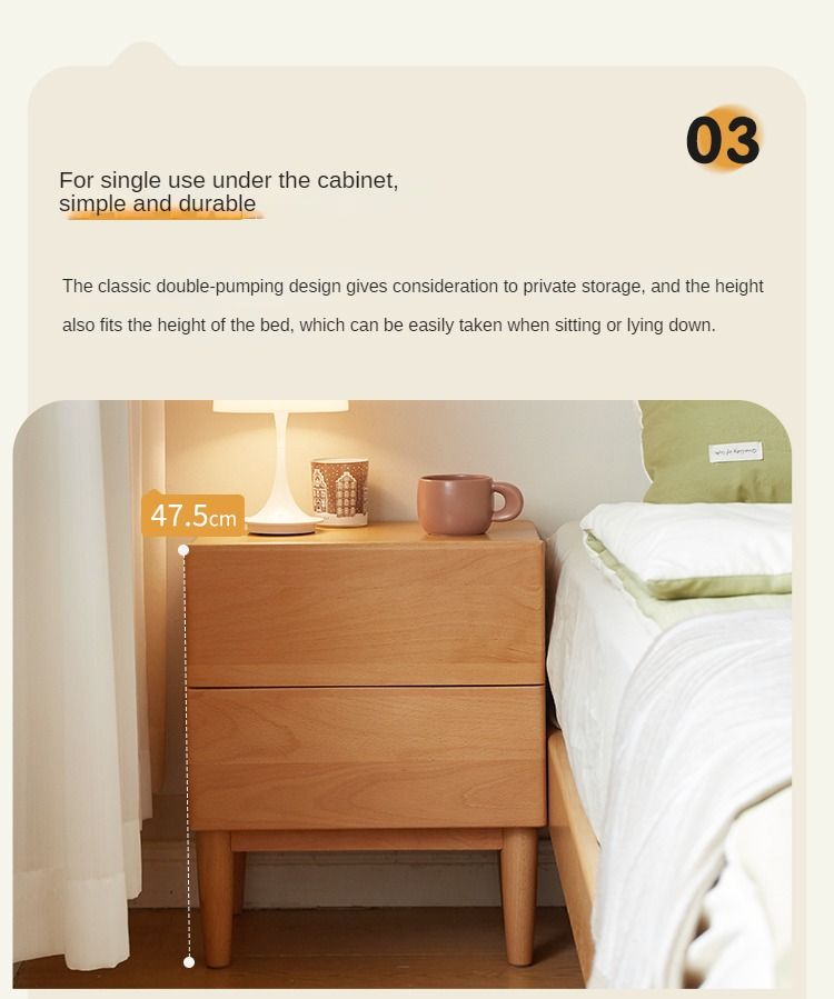 Beech solid wood bedside table and elevated storage rack, bedside ...