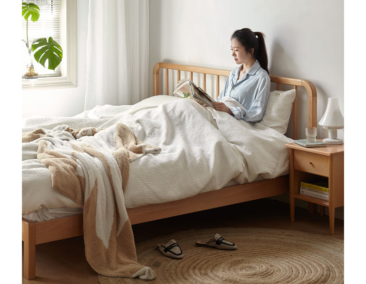 European Beech Solid Wood Bed Modern Simple.