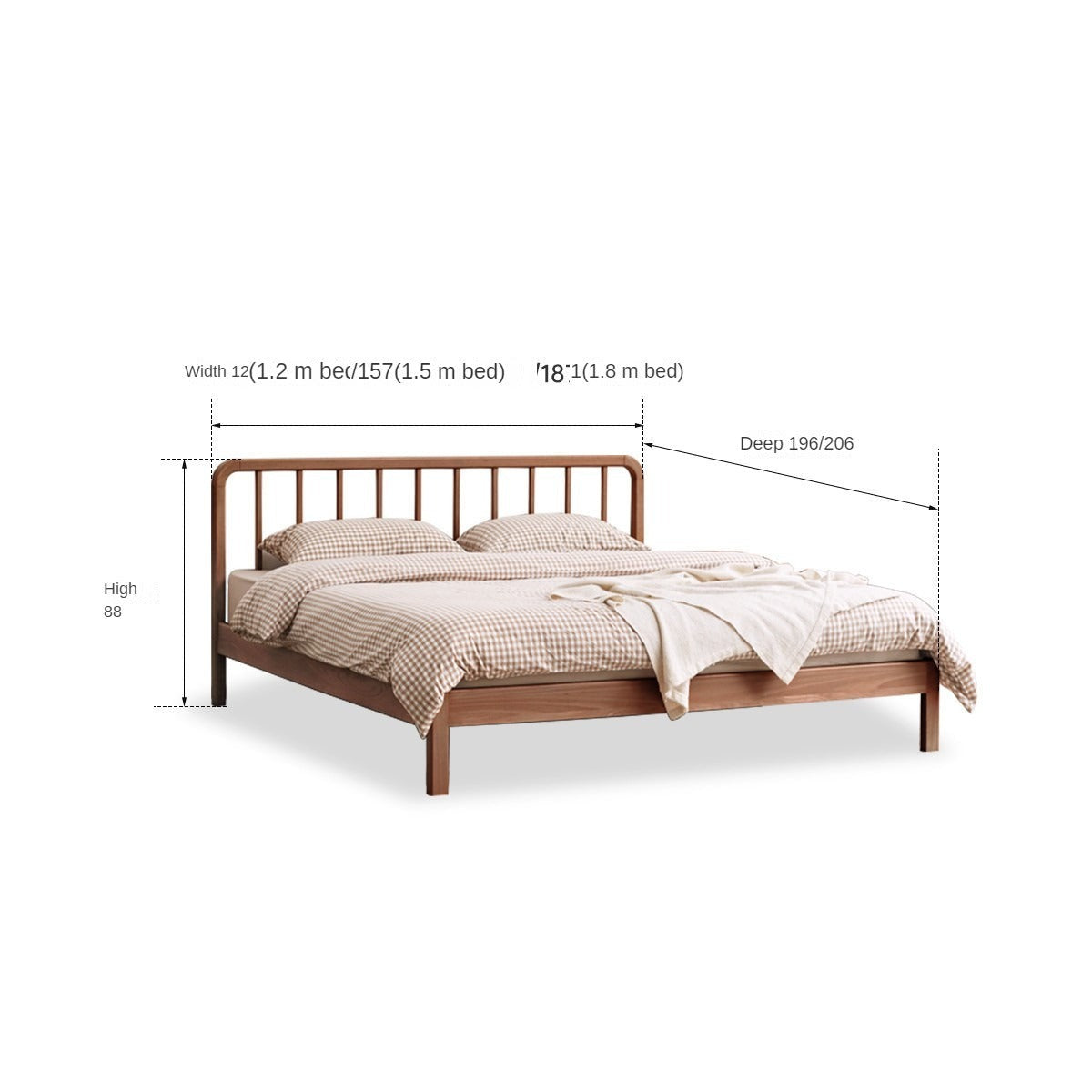 European Beech Solid Wood Bed Modern Simple.