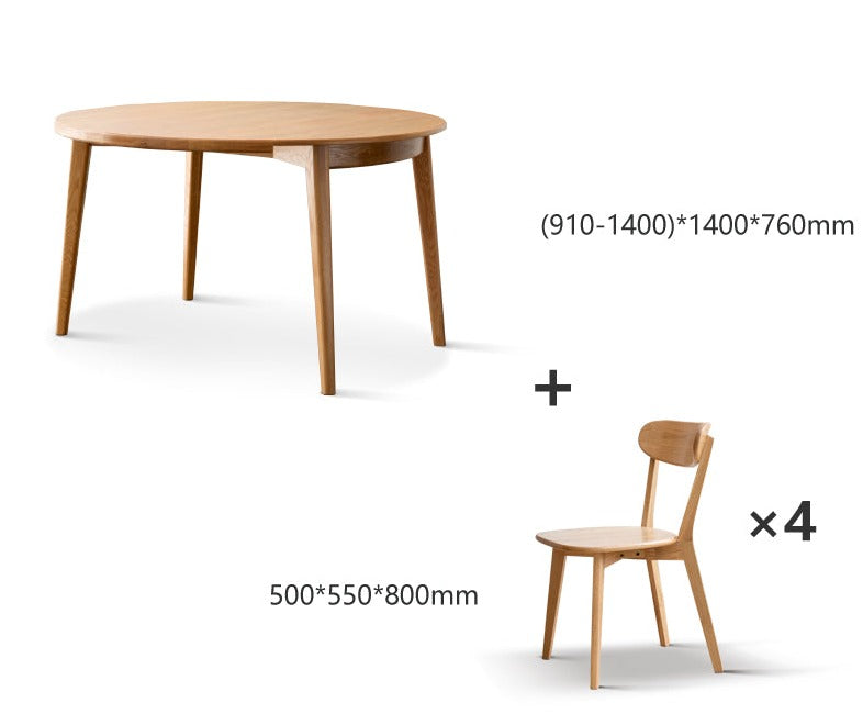 Oak solid wood folding round dining table