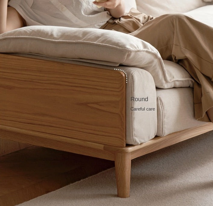 Oak Solid Wood Sofa,Technology Fabric, imitation cotton linen)