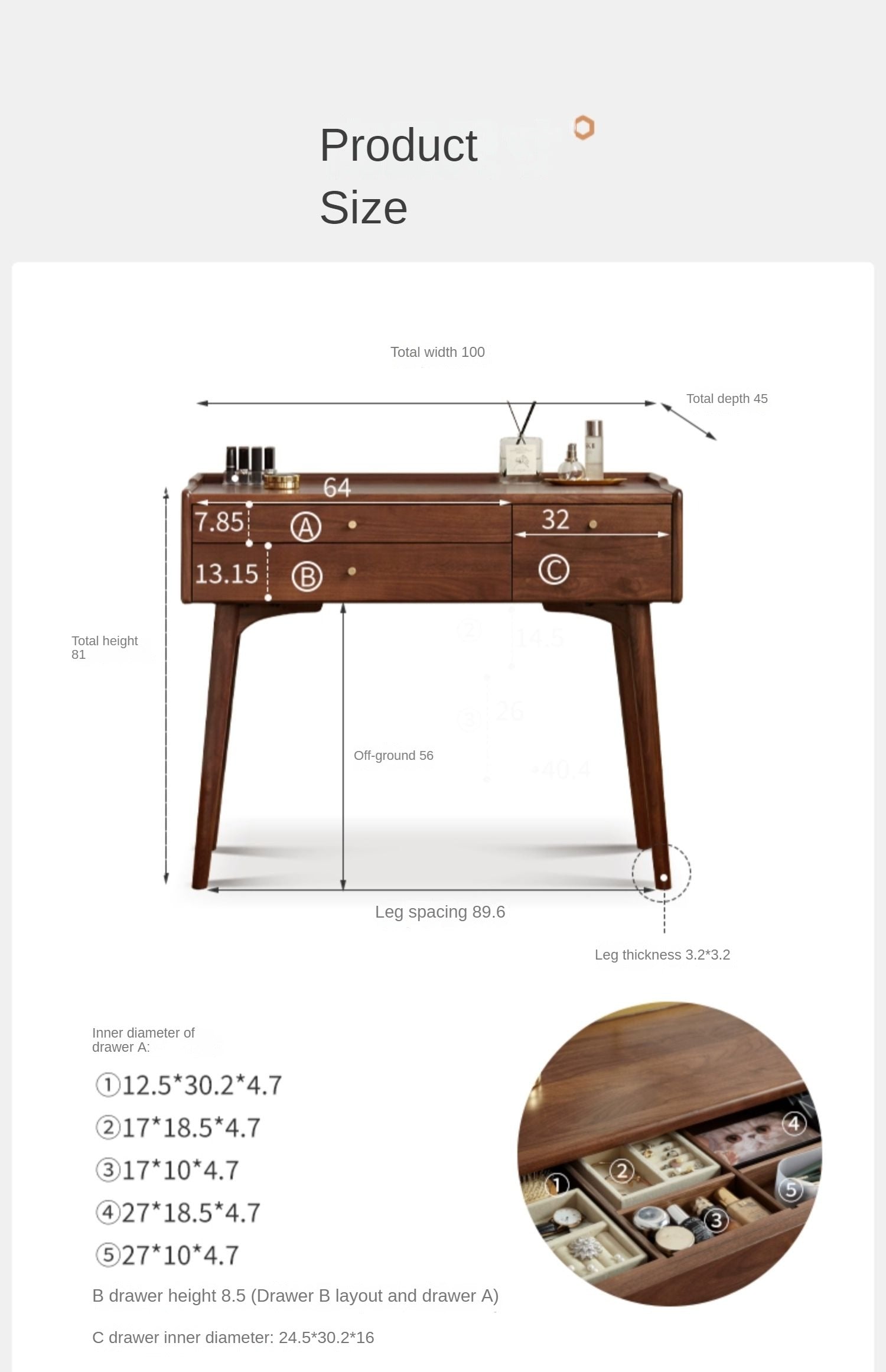Black Walnut , Ash solid wood Dressing table: