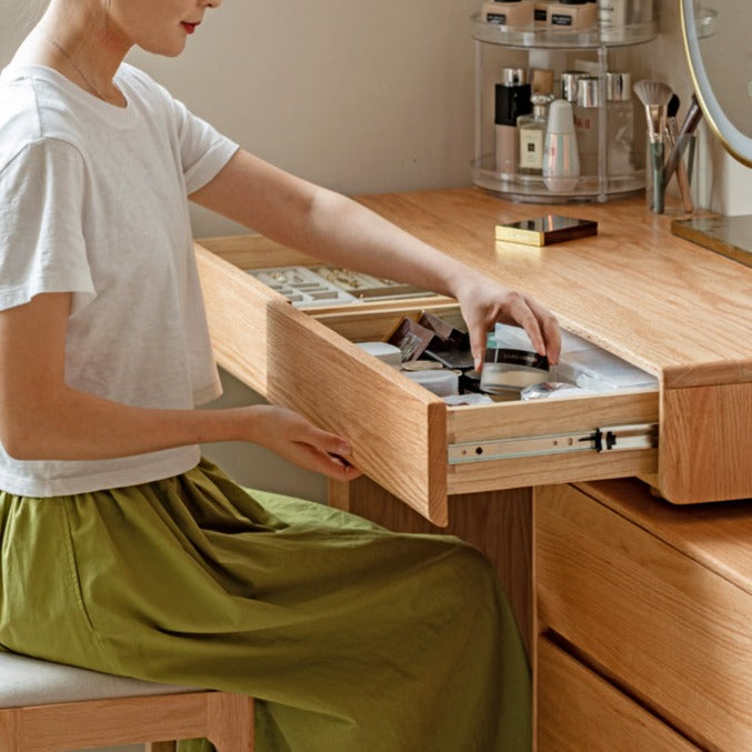 Oak solid wood dressing table storage cabinet retractable: