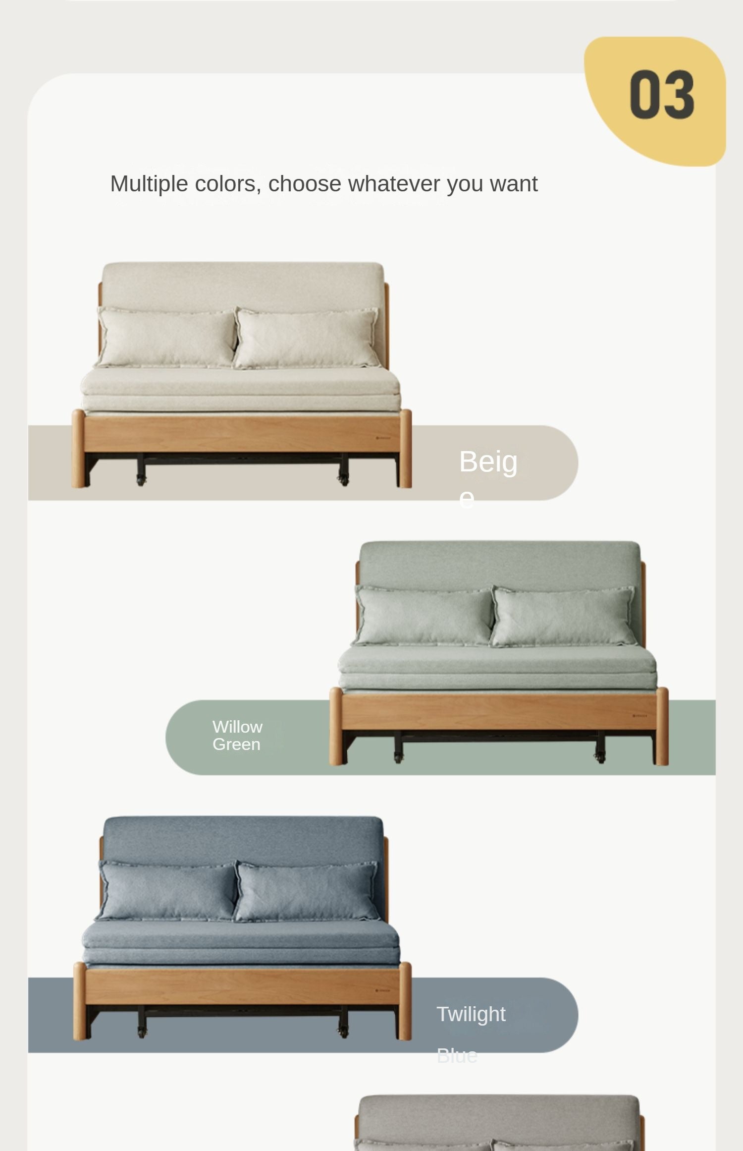 Beech, Birch solid wood sofa bed, Sleeper sofa