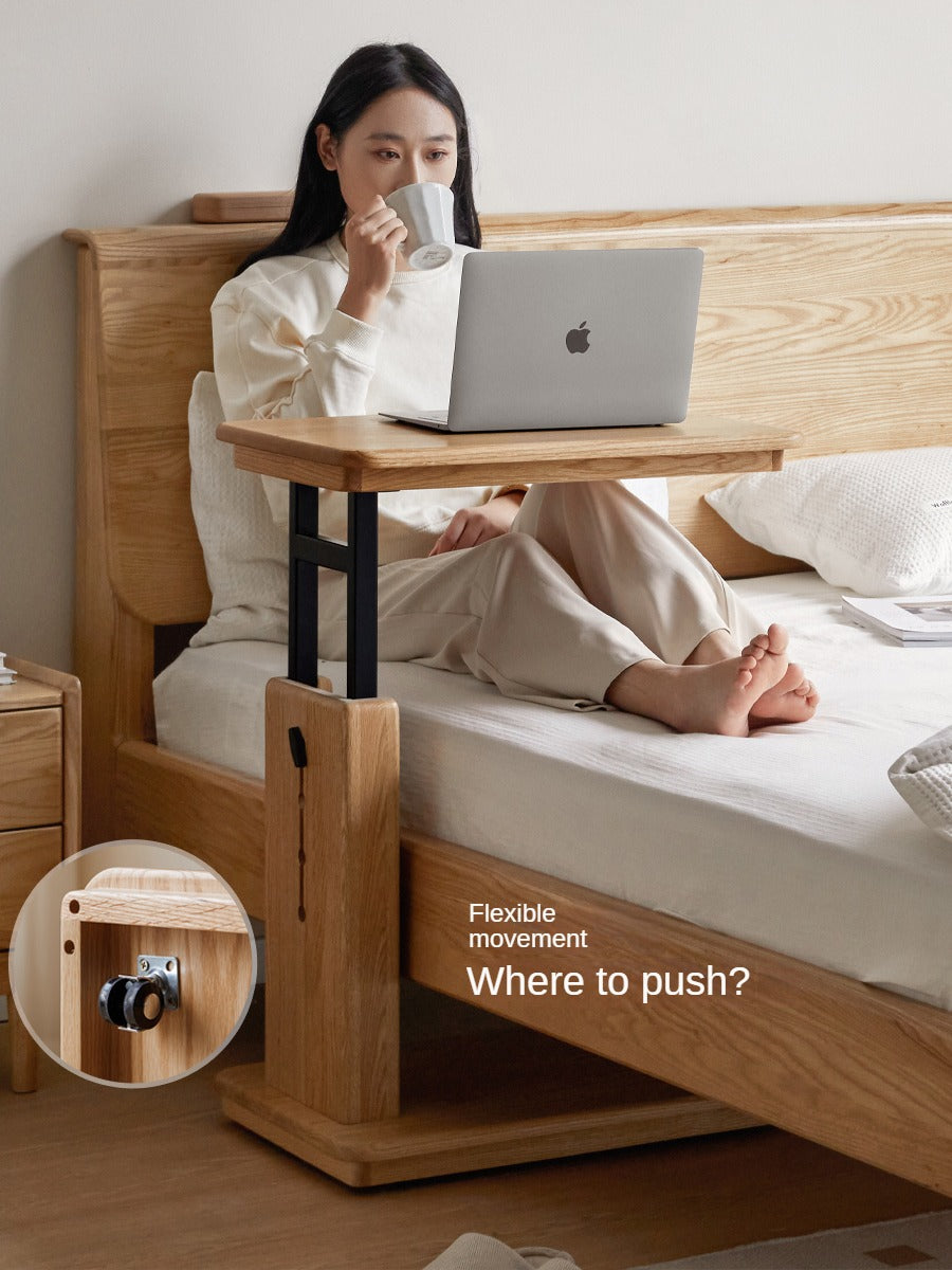 Oak solid wood movable liftable foldable side table