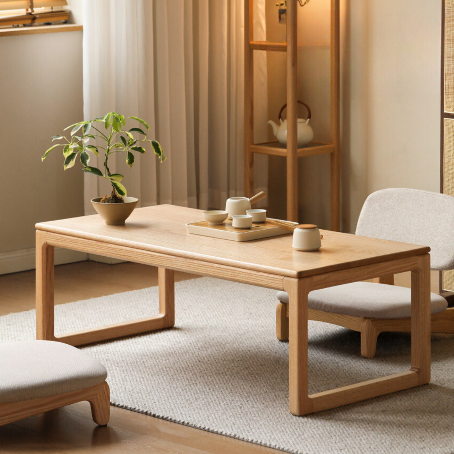 Oak, Black Walnut solid wood Japanese style coffee table