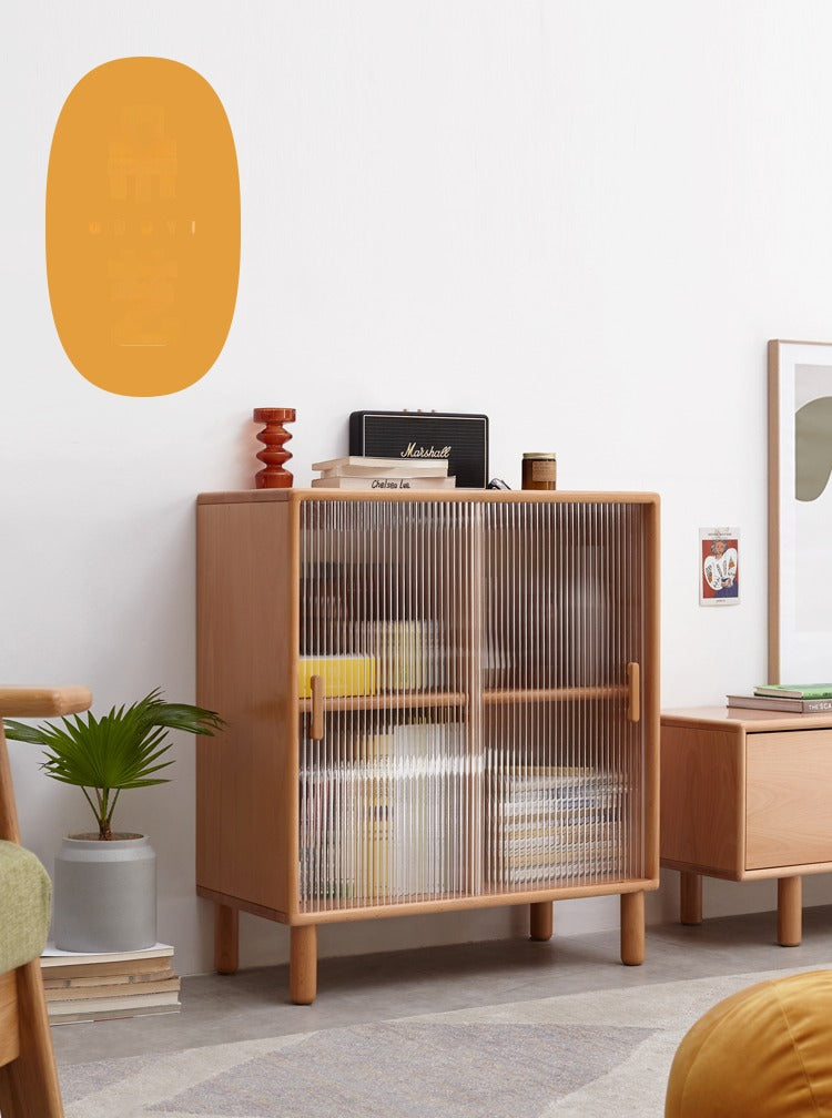 Beech solid wood Sliding Door side cabinet-