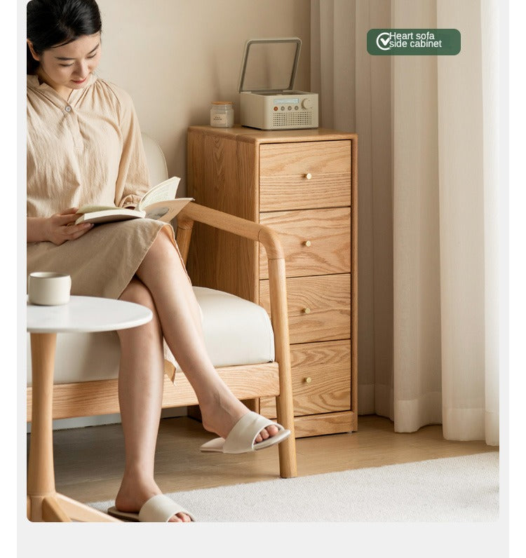 Oak, Beech solid wood side cabinet, multi-functional storage:
