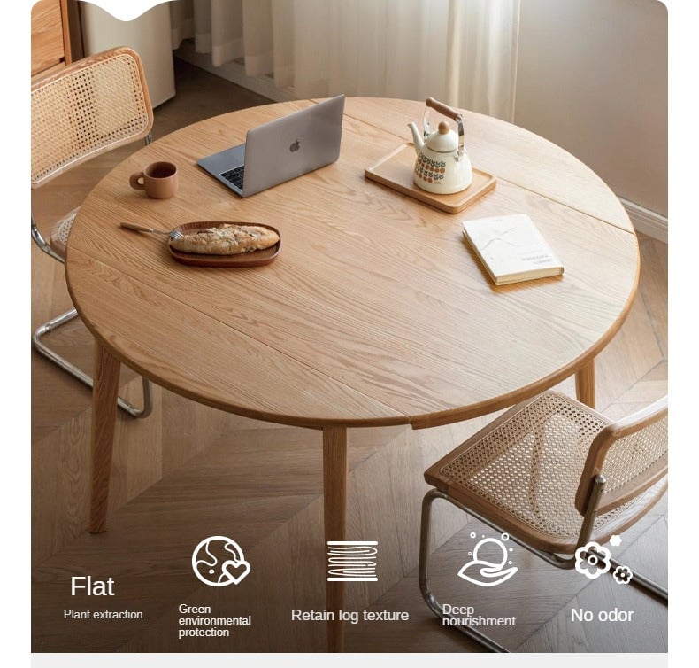 Oak solid wood folding round dining table