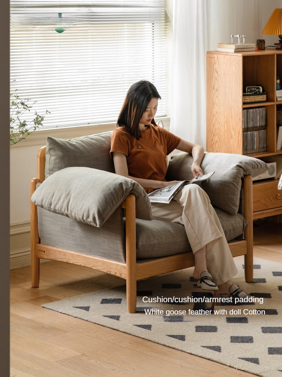 Oak solid wood fabric sofa)