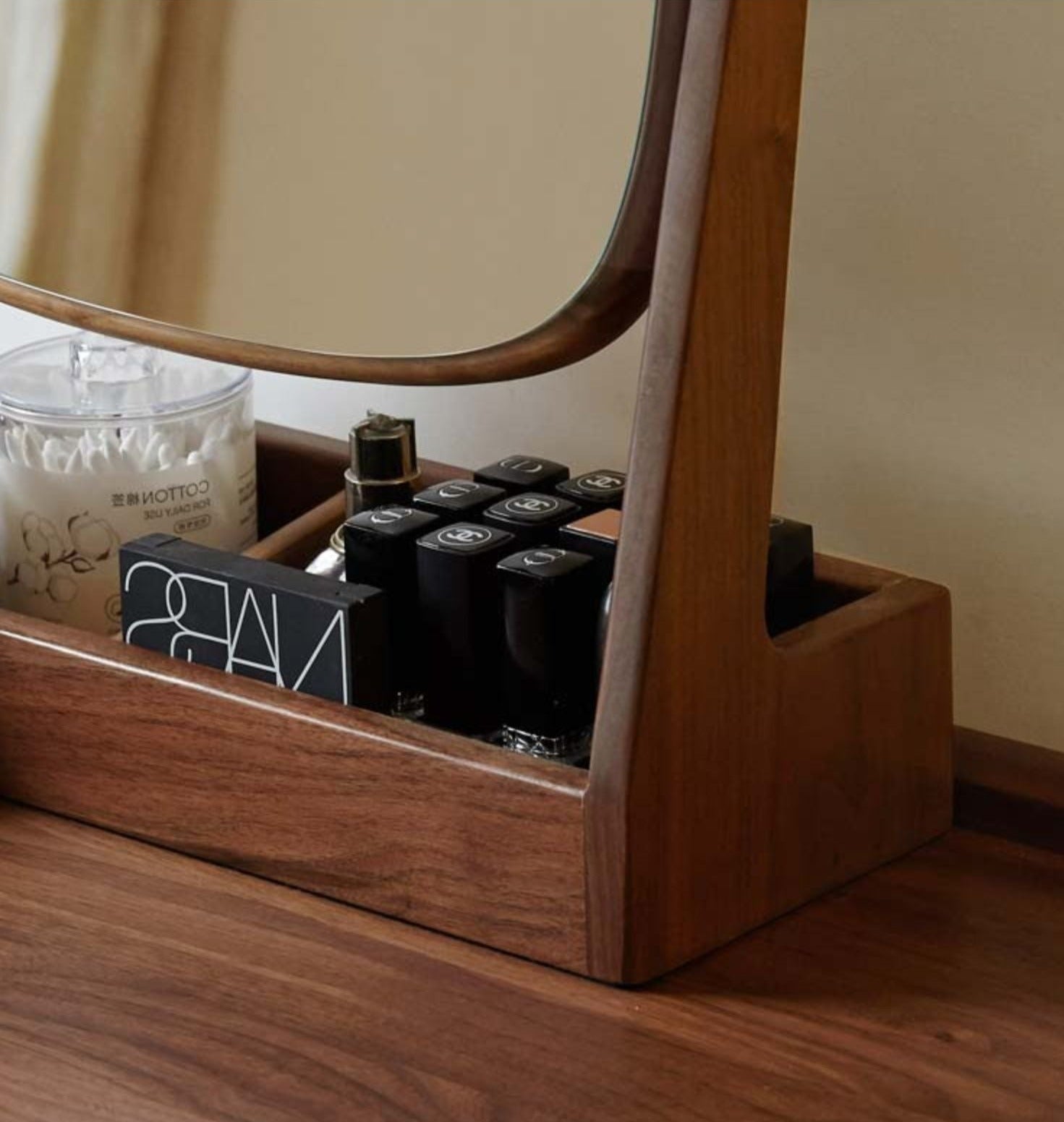 Black walnut solid wood makeup mirror storage box degree rotation*