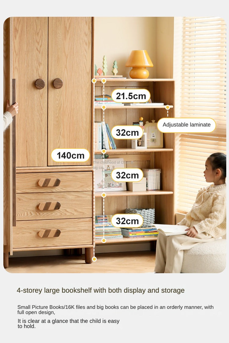 Oak solid wood wardrobe bookcase free combination