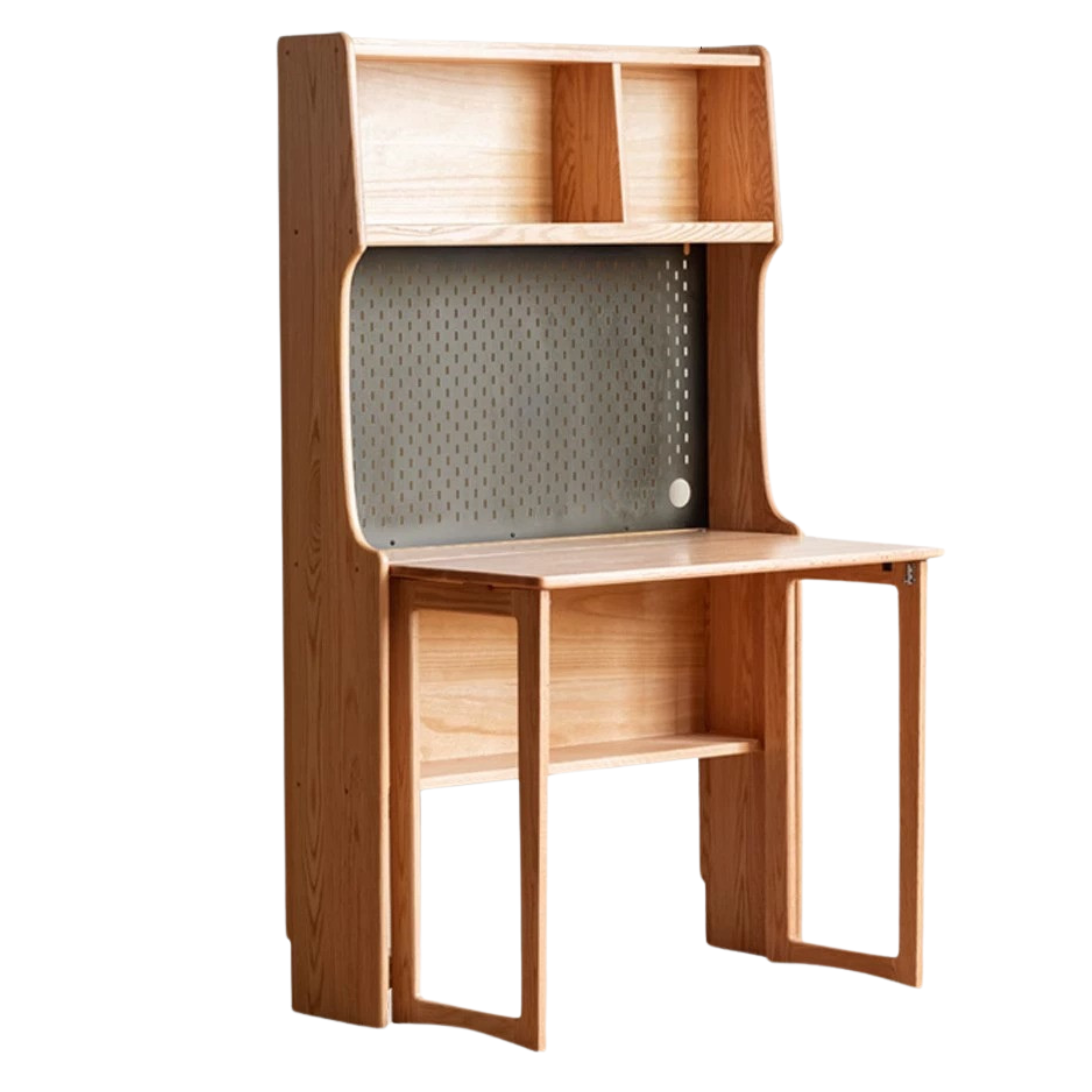 Oak Solid Wood Foldable Desk Bookcase Integrated