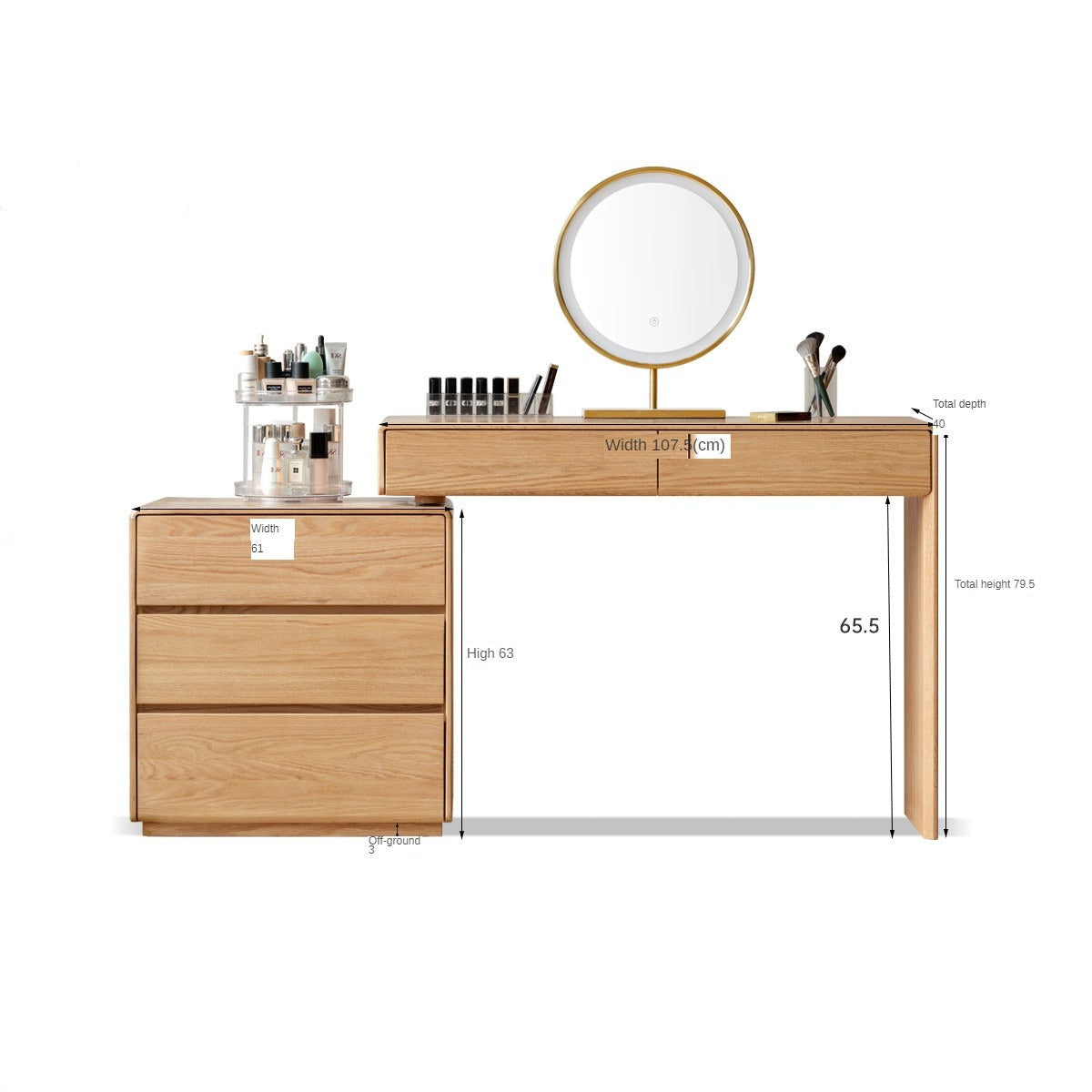 Oak solid wood dressing table storage cabinet retractable: