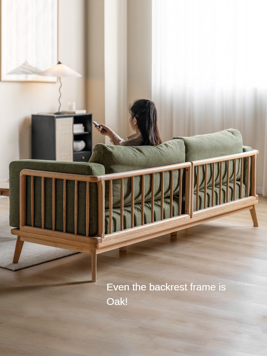Oak Solid Wood Fabric Sofa)