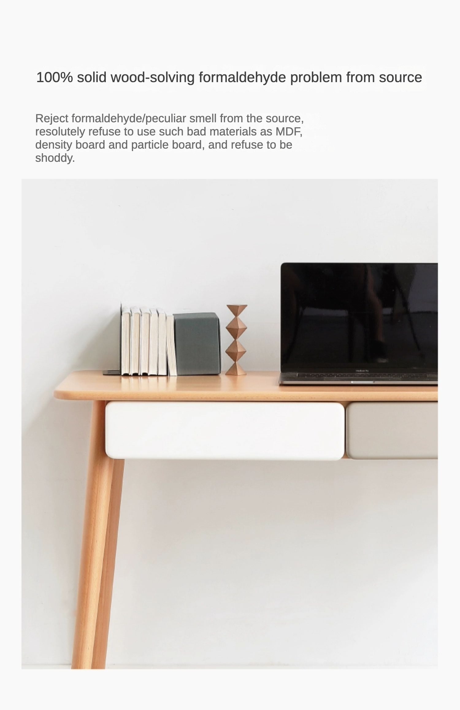 Beech solid wood office desk with drawer