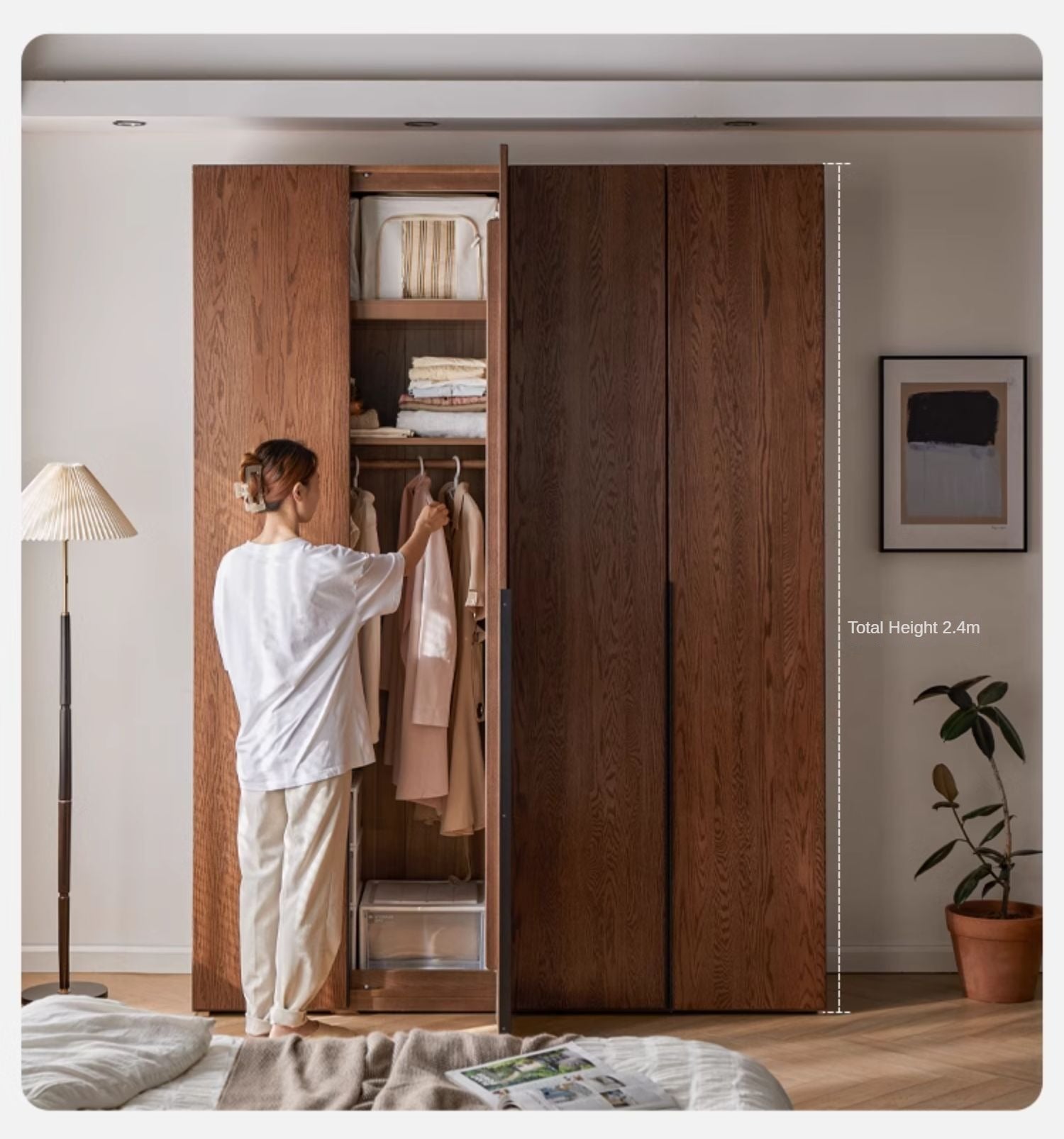 Oak solid wood wardrobe high walnut color: