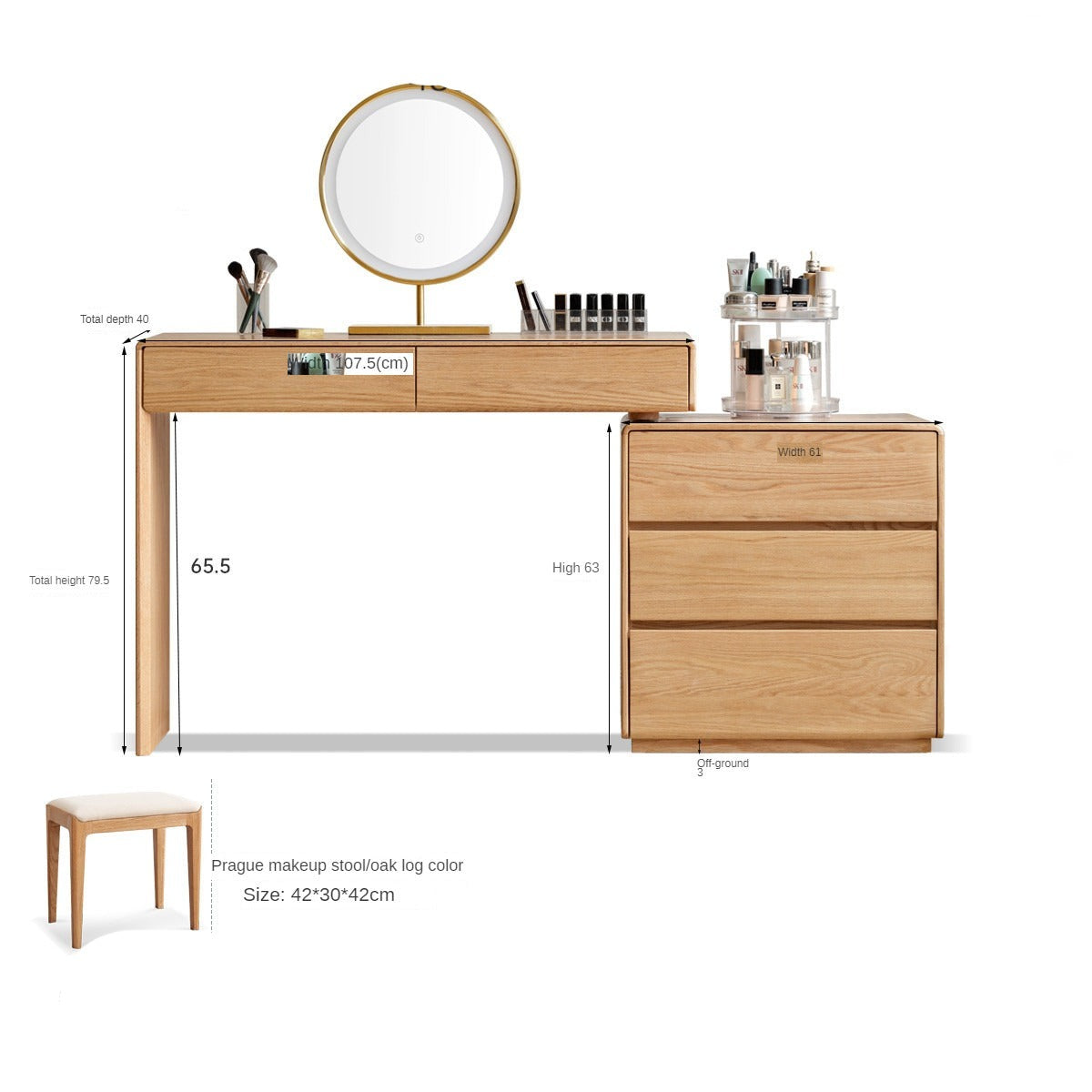 Oak solid wood dressing table storage cabinet retractable: