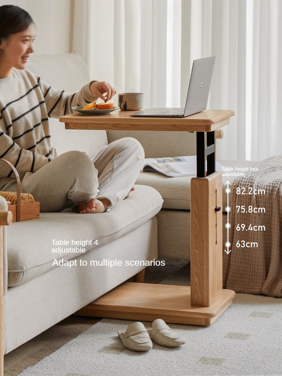 Oak solid wood movable liftable foldable side table