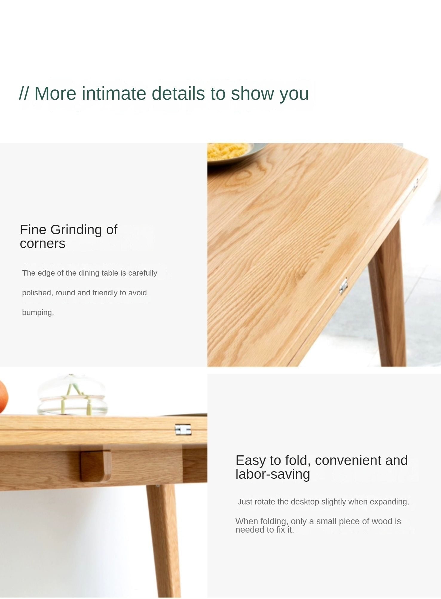 Oak solid wood folding round dining table