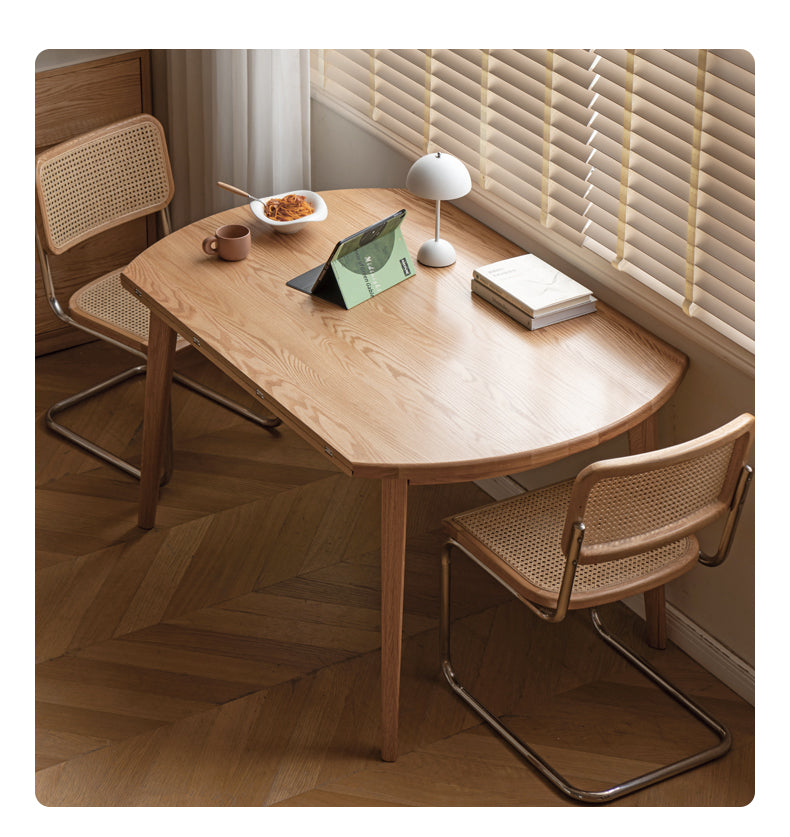 Oak solid wood folding round dining table