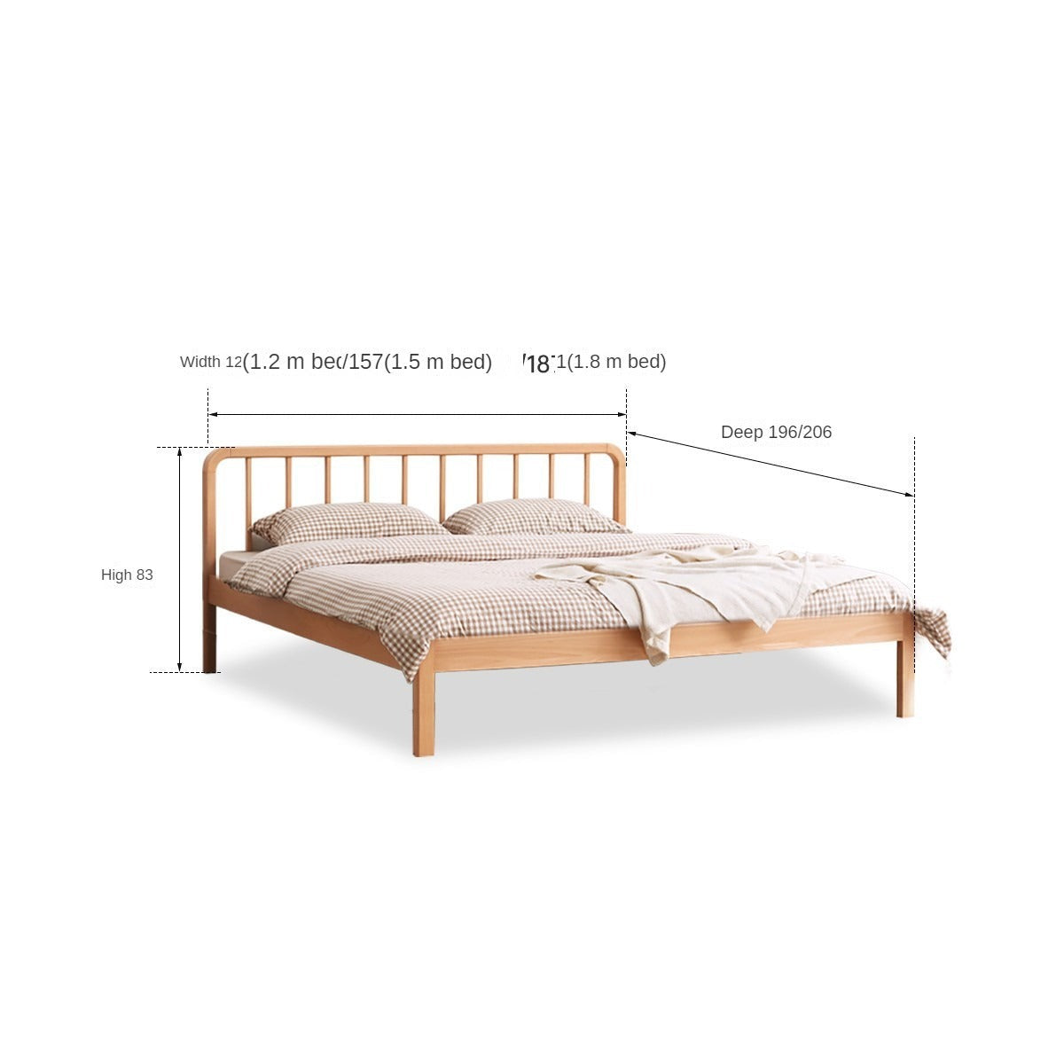 European Beech Solid Wood Bed Modern Simple.