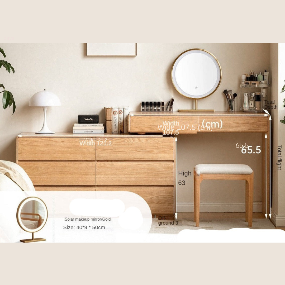 Oak solid wood dressing table storage cabinet retractable: