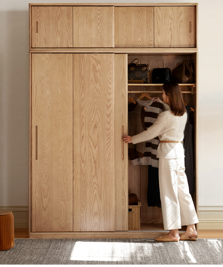 Oak, Ash solid wood wardrobe sliding door: