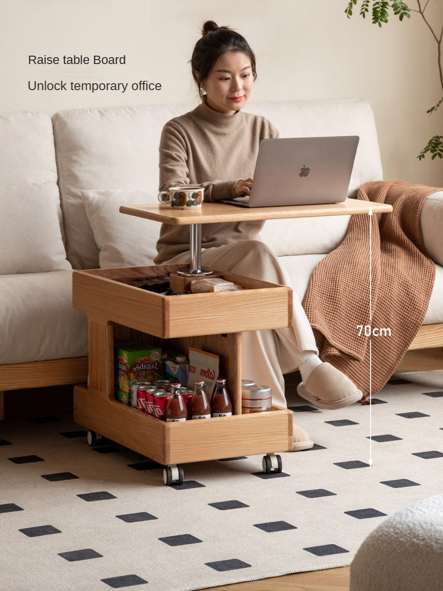 Oak Solid Wood Rotating Mobile Side Table