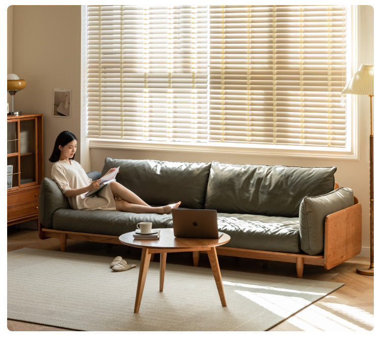 Cherry wood Sofa genuine Leather, Fabric