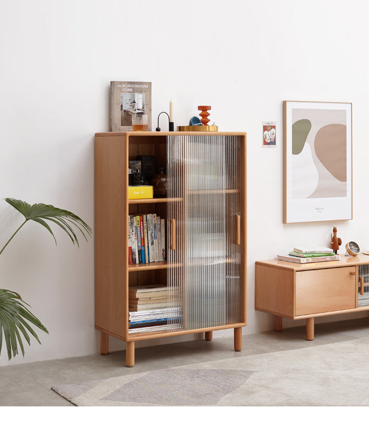 Beech solid wood Sliding Door side cabinet-
