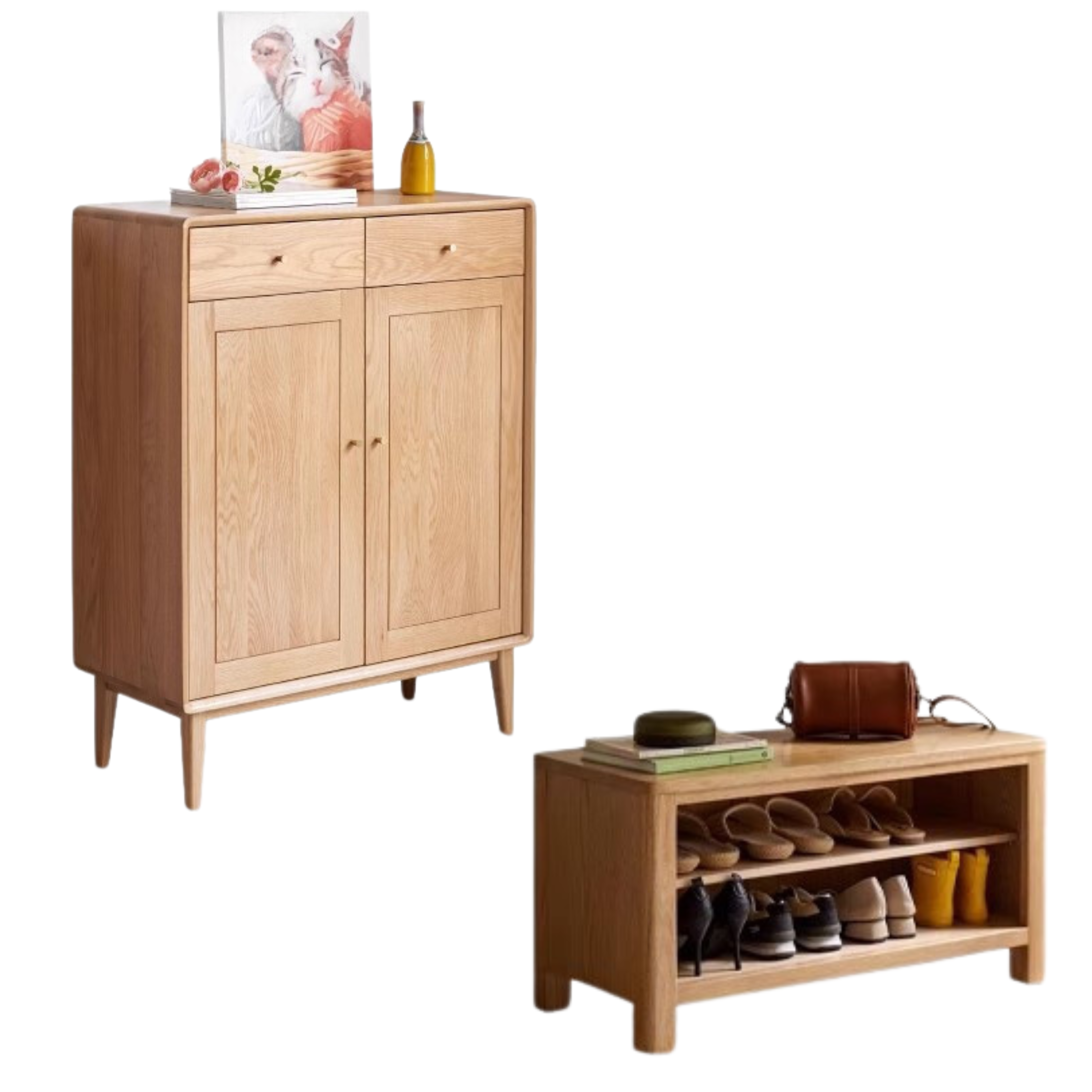 Oak solid wood Shoe Cabinet: