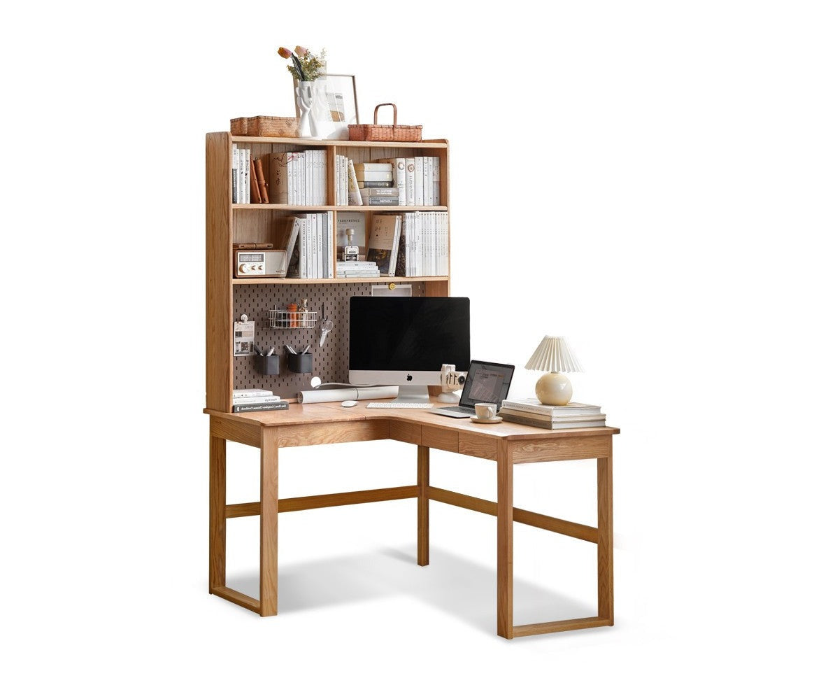 Oak solid wood Office desk with bookshelf