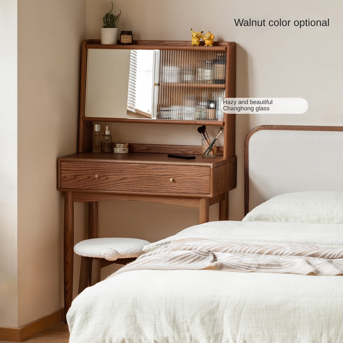Oak solid wood Dressing table Hidden makeup mirror: