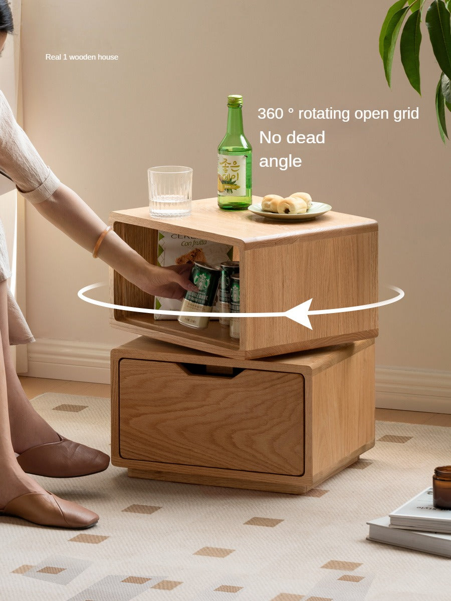 Oak Solid wood side table rotating bedside table.
