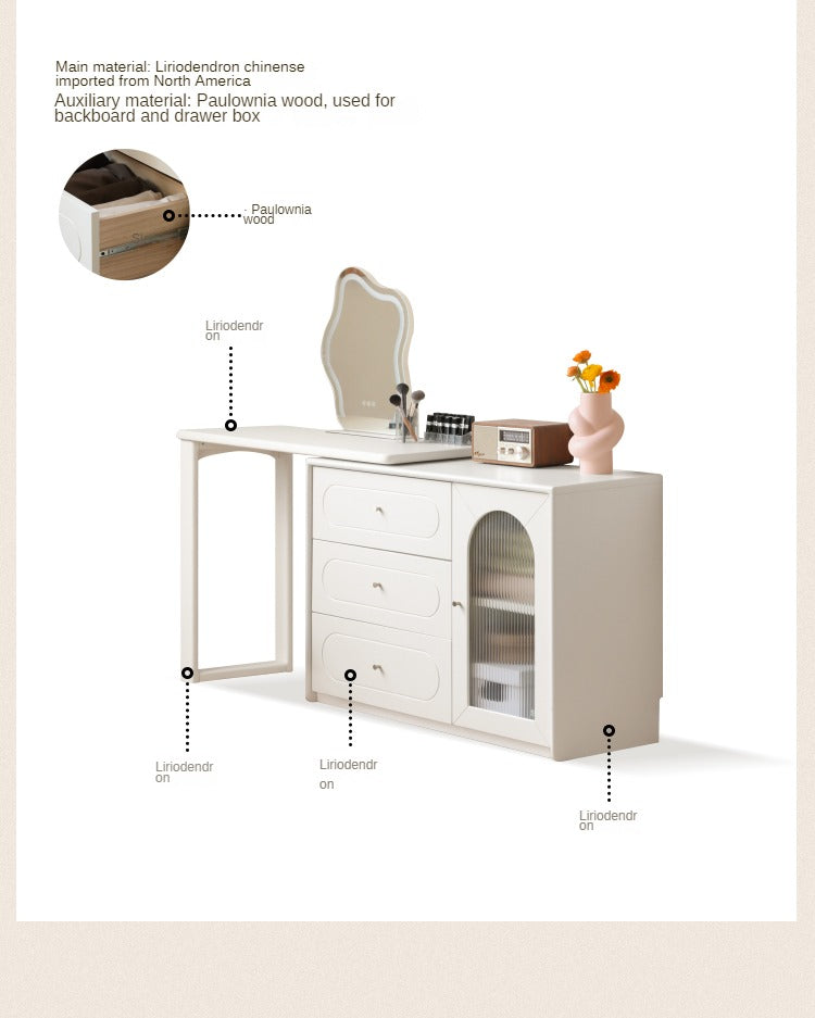 Poplar solid wood dressing table French cream style retractable: