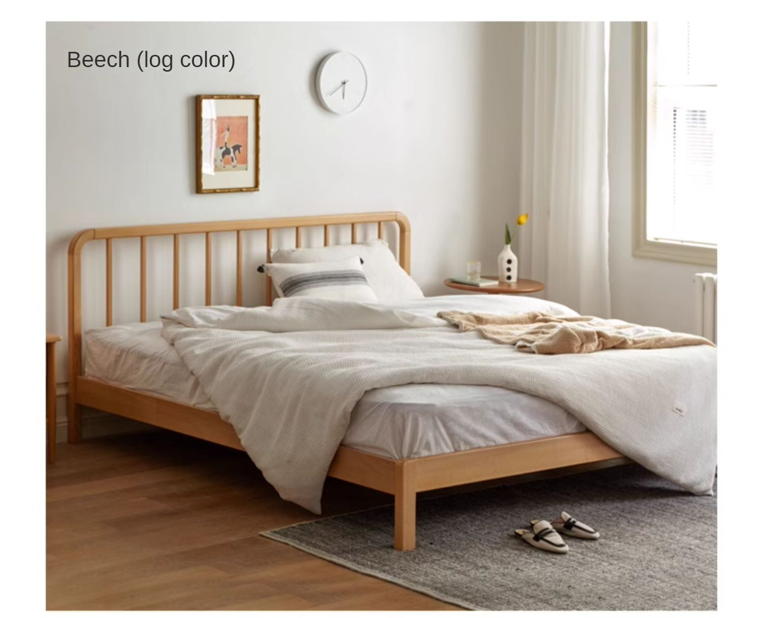 European Beech Solid Wood Bed Modern Simple.