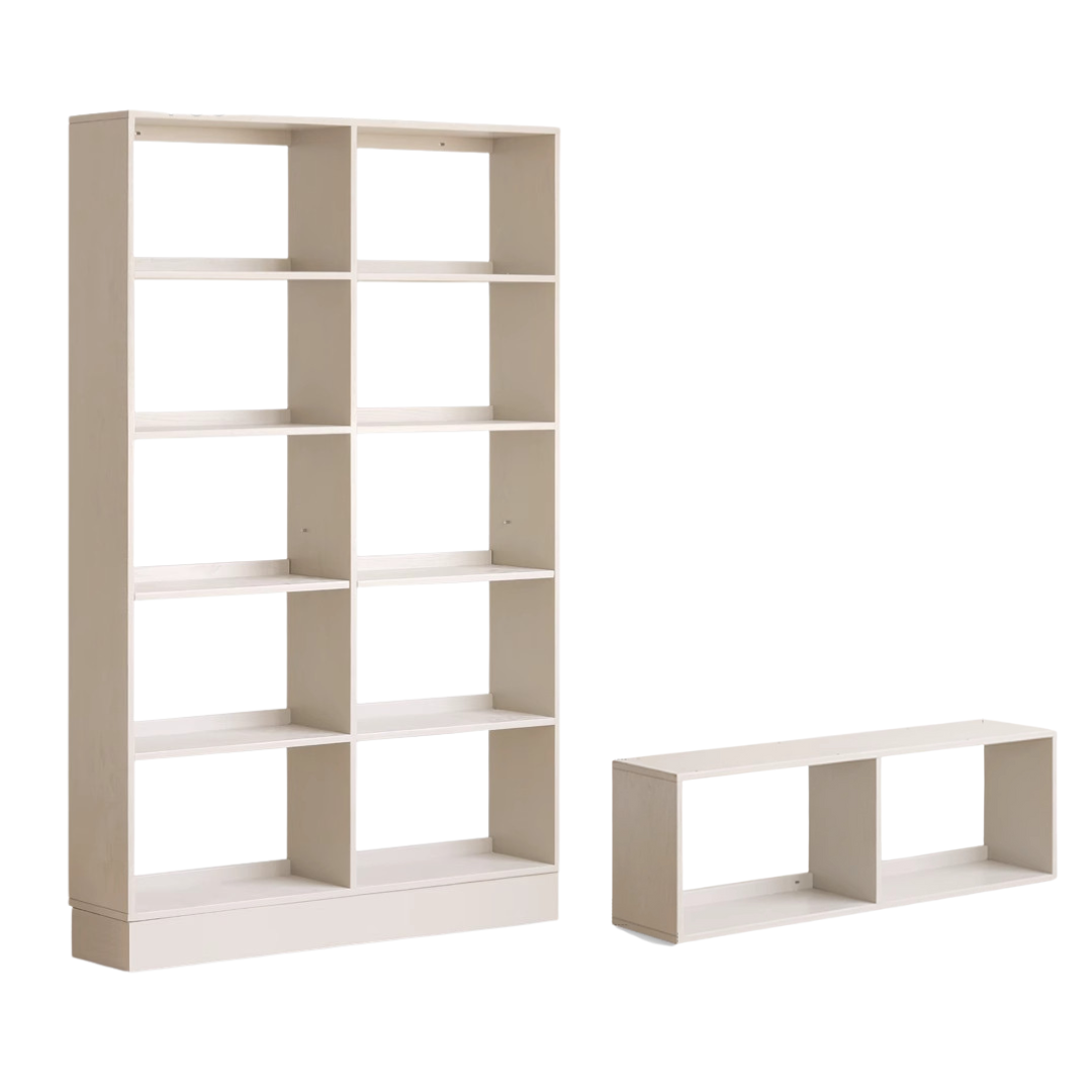 Oak solid wood bookshelf storage rack cream style full wall cabinet