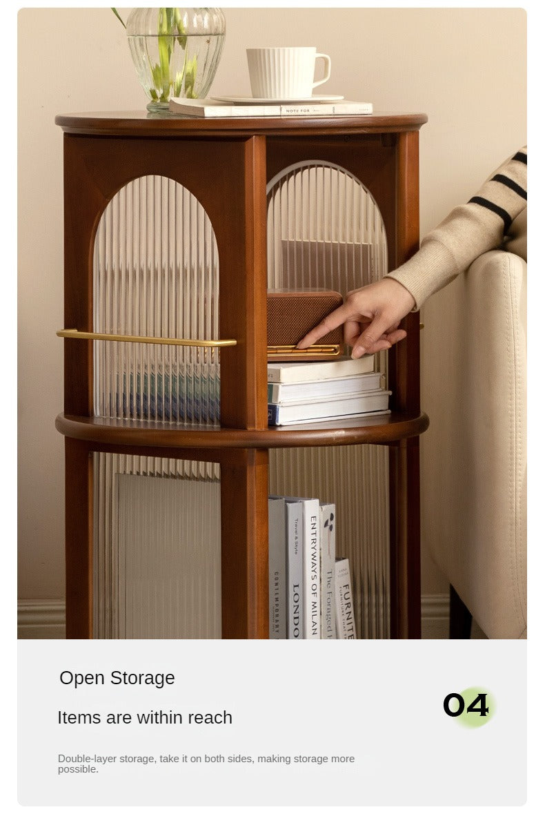 Poplar Solid Wood Side Table, Retro Storage Rack rotated 360°