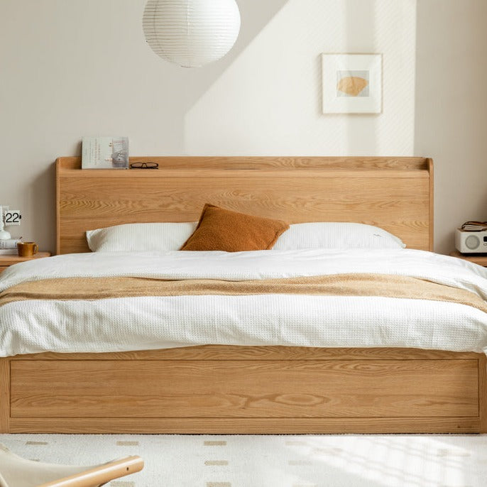 Oak Solid Wood Drawer Storage Bed with Sockets Box Bed.