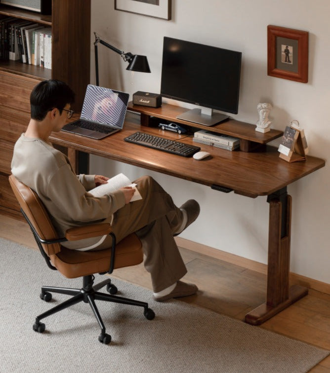 Black Walnut Solid Wood Electric Elevating Desk